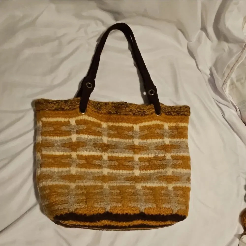 Unbranded | Bags | Handmade Knitted Felted Wool Tote Bag Boho ...
